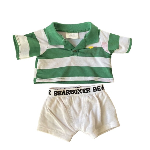 Build-A-Bear | Toys | Build A Bear White Green Striped Polo Shirt Bear ...